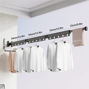 Foldable Wall Hung Clothes Drying Rack, Retractable Laundry Drying Rack Clothes Airer Indoor Folding, Space Saving Clothes Drying Rack Wall Mounted for Balcony, Laundry, Bathroom, Patio,3 rods