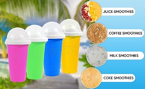 Slushy Maker Cup - TikTok Frozen Magic Quick Smoothie Cup- With Free Popsicle Mold , Sponge & Cleaning brushes , Bottle with 2 in 1 Straw - Squeeze Icy Frozen Slushie Cup - Cooling Slushie for Smoothies -Green