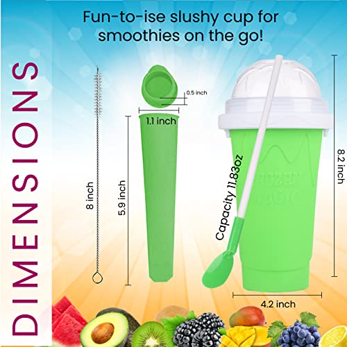 Slushy Maker Cup - TikTok Frozen Magic Quick Smoothie Cup- With Free Popsicle Mold , Sponge & Cleaning brushes , Bottle with 2 in 1 Straw - Squeeze Icy Frozen Slushie Cup - Cooling Slushie for Smoothies -Green