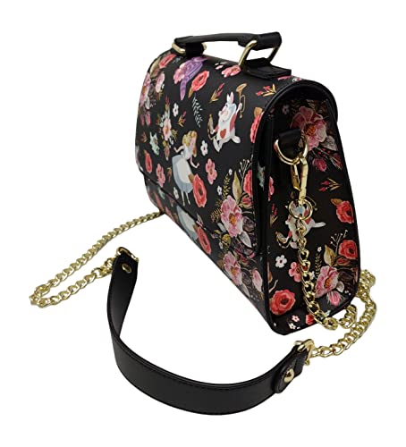 Loungefly Disney Alice in Wonderland Allover Floral Print Crossbody Satchel Handbag Purse