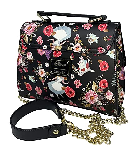 Loungefly Disney Alice in Wonderland Allover Floral Print Crossbody Satchel Handbag Purse