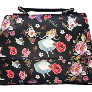 Loungefly Disney Alice in Wonderland Allover Floral Print Crossbody Satchel Handbag Purse