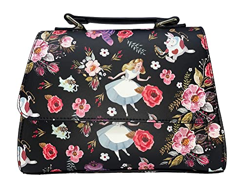 Loungefly Disney Alice in Wonderland Allover Floral Print Crossbody Satchel Handbag Purse