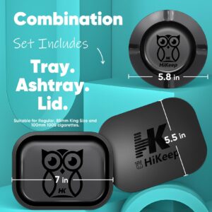 HiKeep Rolling Tray Set of 3, Matte Metal Rolling Tray with PVC Soft Magnetic Lid - 7 x 5.5, Ashtray - 5.8" (Owl Design)