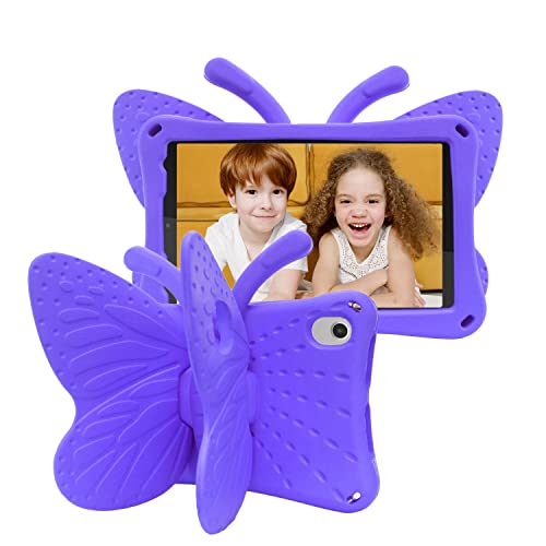 Tading Kids Case for TCL Tab 8 LE Tablet 2023 Released, Cute Butterfly Kid Proof EVA Foam Protective Stand Cover for TCL Tab 8 LE (Model: 9137W)/ TCL Tab 8 WiFi (Model: 9132X) - Purple