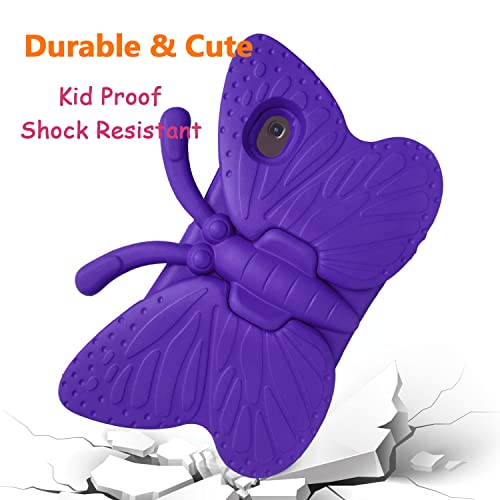 Tading Kids Case for TCL Tab 8 LE Tablet 2023 Released, Cute Butterfly Kid Proof EVA Foam Protective Stand Cover for TCL Tab 8 LE (Model: 9137W)/ TCL Tab 8 WiFi (Model: 9132X) - Purple