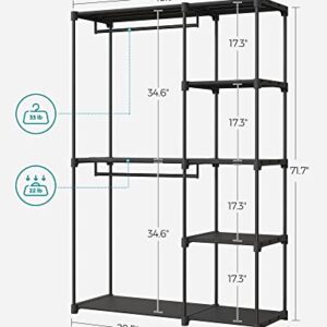 SONGMICS Portable Closet, Freestanding Closet Organizer, Clothes Rack with Shelves, Hanging Rods, Storage Organizer, for Cloakroom, Bedroom, 48.8 x 16.9 x 71.7 Inches, Black URYG026B02