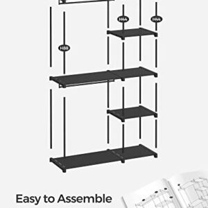 SONGMICS Portable Closet, Freestanding Closet Organizer, Clothes Rack with Shelves, Hanging Rods, Storage Organizer, for Cloakroom, Bedroom, 48.8 x 16.9 x 71.7 Inches, Black URYG026B02