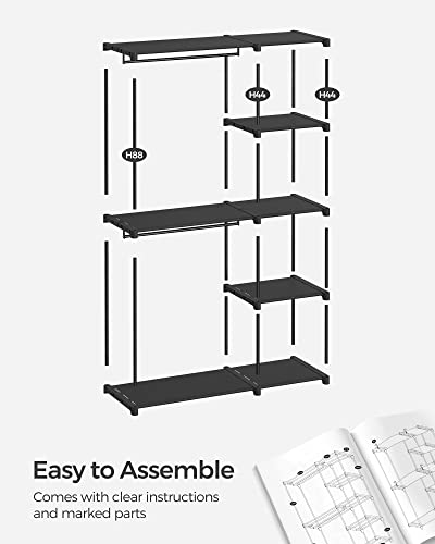 SONGMICS Portable Closet, Freestanding Closet Organizer, Clothes Rack with Shelves, Hanging Rods, Storage Organizer, for Cloakroom, Bedroom, 48.8 x 16.9 x 71.7 Inches, Black URYG026B02