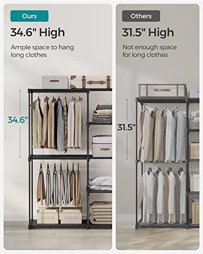 SONGMICS Portable Closet, Freestanding Closet Organizer, Clothes Rack with Shelves, Hanging Rods, Storage Organizer, for Cloakroom, Bedroom, 48.8 x 16.9 x 71.7 Inches, Black URYG026B02