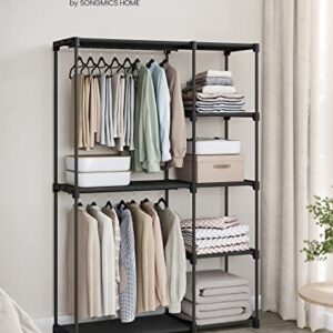 SONGMICS Portable Closet, Freestanding Closet Organizer, Clothes Rack with Shelves, Hanging Rods, Storage Organizer, for Cloakroom, Bedroom, 48.8 x 16.9 x 71.7 Inches, Black URYG026B02