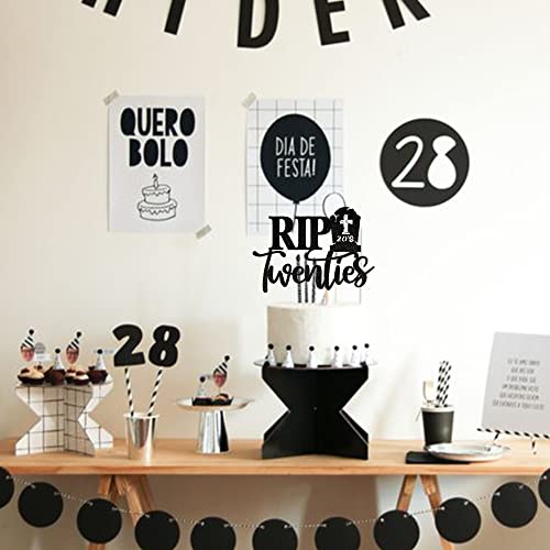 1 PCS Rip Twenties Cake Topper Black Glitter Death to My Twenties Cake Pick Rip to My 20s Cake Decorations for Rip 20s Funeral Happy Youth 30th Birthday Party Supplies