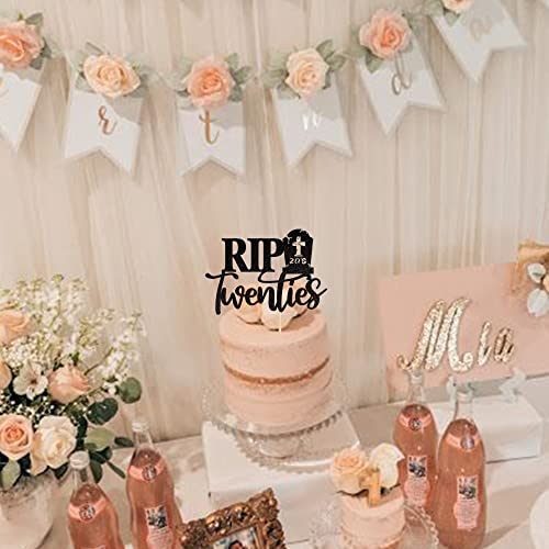 1 PCS Rip Twenties Cake Topper Black Glitter Death to My Twenties Cake Pick Rip to My 20s Cake Decorations for Rip 20s Funeral Happy Youth 30th Birthday Party Supplies