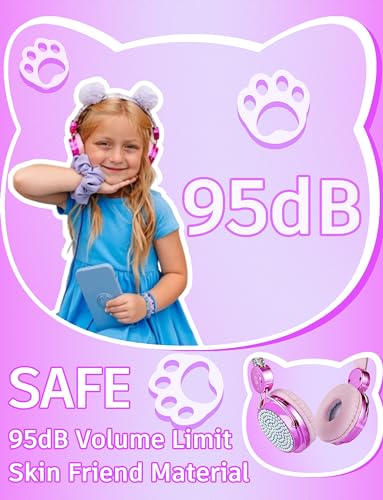 charlxee Kids Pom Headphones with Mic for Travel/Car/Plane,Added 85DB Limit Function&Shareport,Unicorns Gifts for Girls,On/Over Ear HD Stereo Wired Headsets with Nylon Cable-Hot-Purple