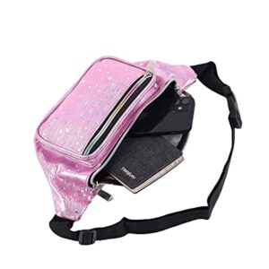 Holographic 80s 90S Rave Pink Stars Fanny Pack for festival women, Girl Cute Fashion Waist Bag Belt Bags-Pink Stars