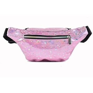 Holographic 80s 90S Rave Pink Stars Fanny Pack for festival women, Girl Cute Fashion Waist Bag Belt Bags-Pink Stars