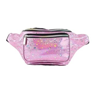 Holographic 80s 90S Rave Pink Stars Fanny Pack for festival women, Girl Cute Fashion Waist Bag Belt Bags-Pink Stars