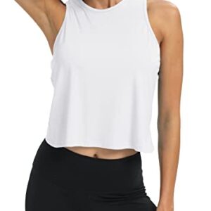 Mippo Workout Tank Tops for Women Athletic Gym Yoga Crop Tops Sleeveless Workout Shirts Racer Back Tank Pilates Clothes for Women Loose Fit White L