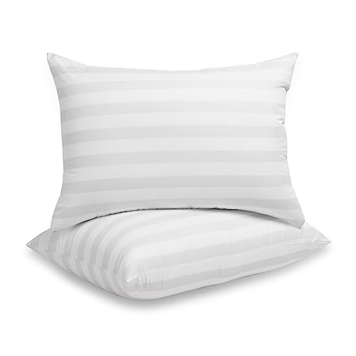 LAVANCE Pillows Queen Size Set of 2 Hotel Collection Pillows 3D Down Alternative Fiber Filling Bed Pillows for Back, Stomach or Side Sleepers-1.2" White Striped, 20"x28"