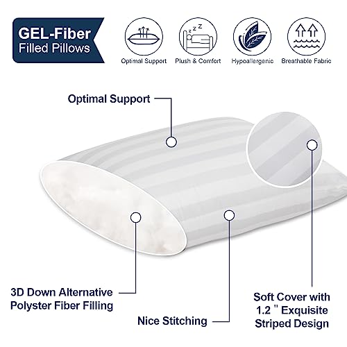 LAVANCE Pillows Queen Size Set of 2 Hotel Collection Pillows 3D Down Alternative Fiber Filling Bed Pillows for Back, Stomach or Side Sleepers-1.2" White Striped, 20"x28"