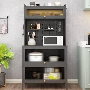 eurgant kitchen storage cabinets - bakers rack countertop, microwave oven shelf cabinet, storage organizer with flip doors for kitchen hutch, home, office, pantry, garage