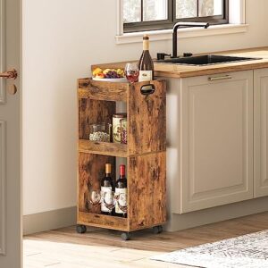 MAHANCRIS 3-Tier Rolling Serving Bar Cart, Industrial Bar Cart for The Home, Beverage Cart with Storage Shelves, Utility Storage Cart with Wheels, for Kitchen Dinning Room, Bar, Rustic Brown RCHR8101