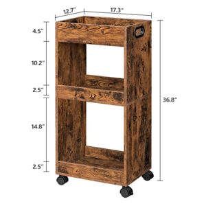 MAHANCRIS 3-Tier Rolling Serving Bar Cart, Industrial Bar Cart for The Home, Beverage Cart with Storage Shelves, Utility Storage Cart with Wheels, for Kitchen Dinning Room, Bar, Rustic Brown RCHR8101