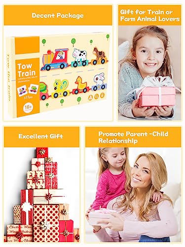 ZRCCOX Wooden Farm Animals Train Set Toy for 2 3 4 Year Old Girls and Boys Birthday Gifts Montessori Toddlers Toys for Ages 2-4 Boy Toy Train Learning Educational Toys for Kids 1-2-4