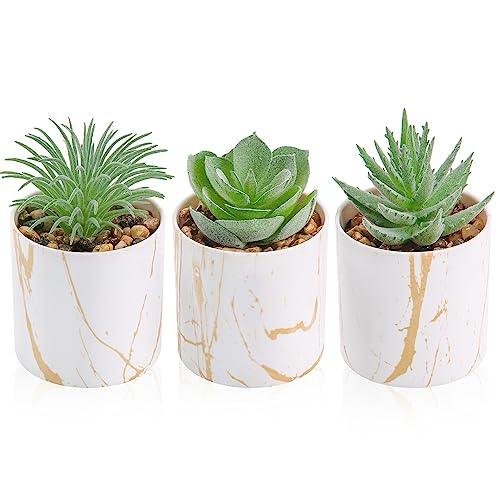 Der Rose 3 Packs Small Fake Plants Succulents Plants Artificial in Pots for Home Office Desk Decor for Women