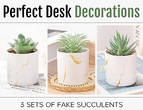 Der Rose 3 Packs Small Fake Plants Succulents Plants Artificial in Pots for Home Office Desk Decor for Women