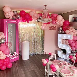 NISOCY 124Pcs Pink Balloons Garland Arch Kit, 18In 12In 10In 5In Different Size Hot Pink Metallic Pink Balloons for Engagement, Wedding, Birthday, Baby Shower, Princess Theme Valentine's Decorations