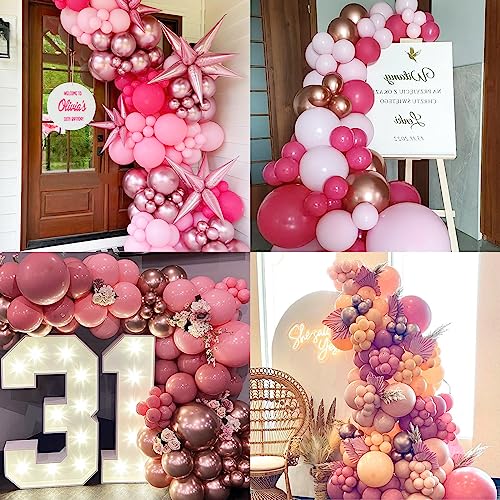 NISOCY 124Pcs Pink Balloons Garland Arch Kit, 18In 12In 10In 5In Different Size Hot Pink Metallic Pink Balloons for Engagement, Wedding, Birthday, Baby Shower, Princess Theme Valentine's Decorations