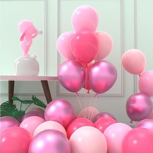 NISOCY 124Pcs Pink Balloons Garland Arch Kit, 18In 12In 10In 5In Different Size Hot Pink Metallic Pink Balloons for Engagement, Wedding, Birthday, Baby Shower, Princess Theme Valentine's Decorations