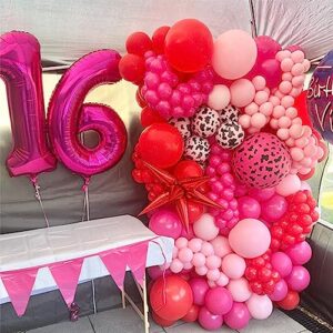 NISOCY 124Pcs Pink Balloons Garland Arch Kit, 18In 12In 10In 5In Different Size Hot Pink Metallic Pink Balloons for Engagement, Wedding, Birthday, Baby Shower, Princess Theme Valentine's Decorations