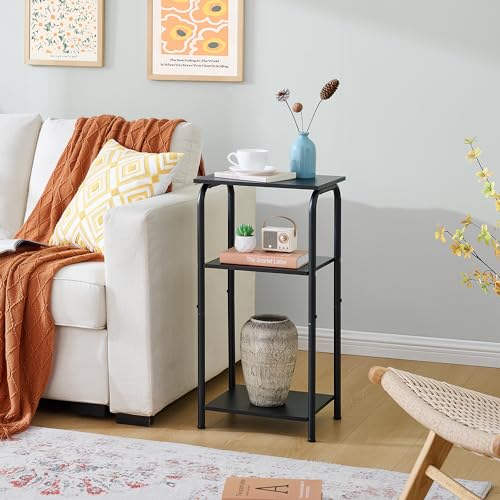 Tajsoon Tall End Table 3 Tier 30 Inch Narrow Side Table with Storage Shelves, Small Table Stand for Small Spaces with Metal Frame, Small Sofa Table for Living Room, Bedroom, Office, Black