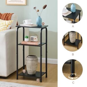 Tajsoon Tall End Table 3 Tier 30 Inch Narrow Side Table with Storage Shelves, Small Table Stand for Small Spaces with Metal Frame, Small Sofa Table for Living Room, Bedroom, Office, Black