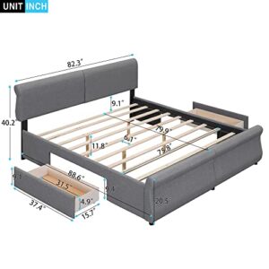 GLORHOME King Size Upholstered Platform Bed Frame with Underneath 2 Storage Drawers and Comfortable Headboard