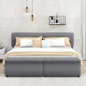 GLORHOME King Size Upholstered Platform Bed Frame with Underneath 2 Storage Drawers and Comfortable Headboard