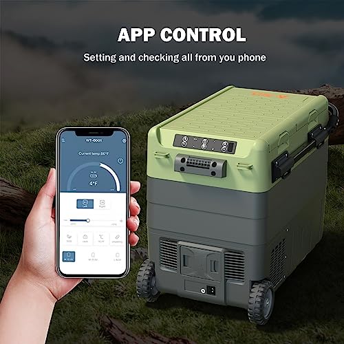 AKHAL-TEKE 12 Volt Refrigerator, Portable Freezer APP Control Rechargeable 53 Quart(50L) Dual Zone Independent Temperature Control 12/24V DC and 110-240V AC for Car, RV, Camping and Home Use -X50(NO BATTERY)