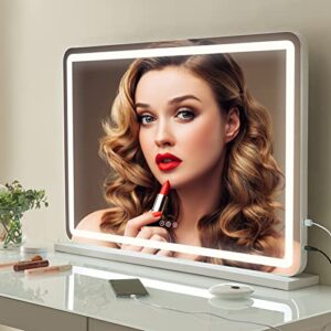 logimiz vanity mirror with lights, large 31.5" makeup mirror with built-in led lights-3 colors & brightness adjustable for makeup desk, tabletop or wall mounted, white