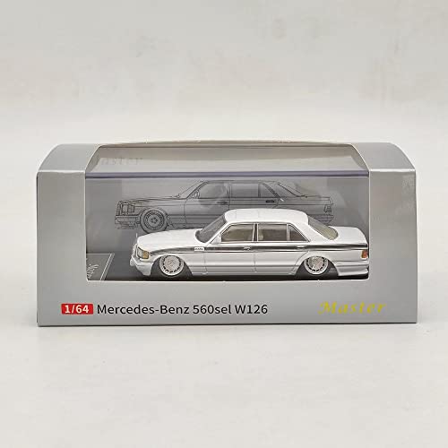 Master High-End 1:64 for Mercedes-Benz S560sel W126 HellaFlush Diecast Car Models Miniature Vehicle Hobby Collection Gifts (White)