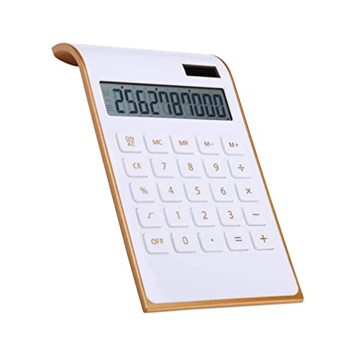 Podokas Rose Gold Calculator, 10 Digits Dual Power Basic Office Calculator, Desktop Office Supplies and Accessories with Large LCD Display (White)