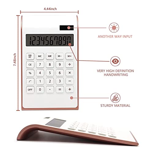 Podokas Rose Gold Calculator, 10 Digits Dual Power Basic Office Calculator, Desktop Office Supplies and Accessories with Large LCD Display (White)