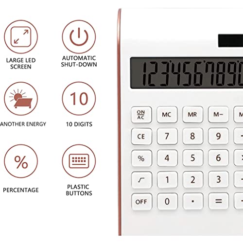 Podokas Rose Gold Calculator, 10 Digits Dual Power Basic Office Calculator, Desktop Office Supplies and Accessories with Large LCD Display (White)