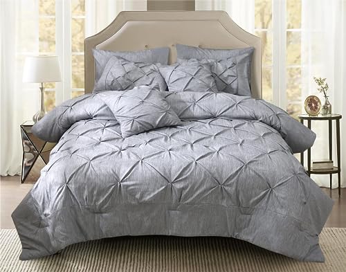 BedsPick Comforter Set Cal King (102"x 108"), Pinch Pleated Bedding Sets 3 Pieces, Pintuck Cationic Dyeing California King Comforter & 2 Pillow Shams, Down Alternative All Season Oversized Bed Set