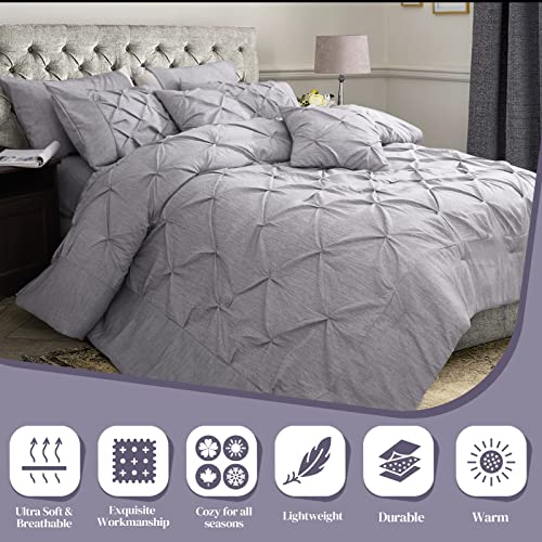 BedsPick Comforter Set Cal King (102"x 108"), Pinch Pleated Bedding Sets 3 Pieces, Pintuck Cationic Dyeing California King Comforter & 2 Pillow Shams, Down Alternative All Season Oversized Bed Set