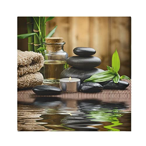 Kigai 1 Pack Zen Basalt Stones on Wood Cloth Napkins Reusable Washable Napkin Set 20x20 Inches Home Decor for Weddings,Parties,Holiday Dinner & More