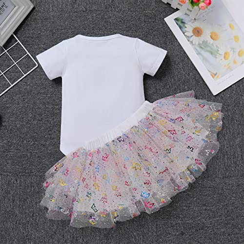 IBTOM CASTLE Baby Girl Clothes, Infant Toddler 1/2 Birthday Cake Smash Outfit Princess Romper Bodysuit +Tutu Skirts +Crown Baby Shower Newborn Photography Clothes Set Crown 9-12 Months