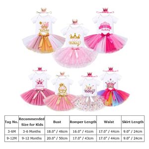 Baby Girl Birthday Tutu - Cake Smash Outfit Gir Infant Toddler 1/2 Birthday Cake Smash Outfit Princess Romper +Tutu Skirts +Crown Baby Shower Newborn Photography Clothes Set Gold Pink 3-6 Months