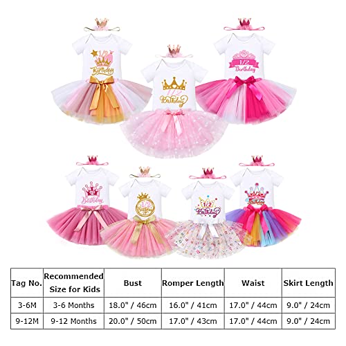 Baby Girl Birthday Tutu - Cake Smash Outfit Gir Infant Toddler 1/2 Birthday Cake Smash Outfit Princess Romper +Tutu Skirts +Crown Baby Shower Newborn Photography Clothes Set Gold Pink 3-6 Months